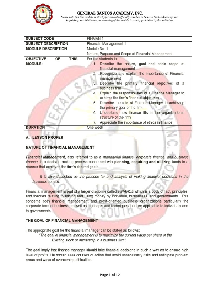 Module 1 Intro To Finman PDF | PDF | Partnership | Cost Of Capital