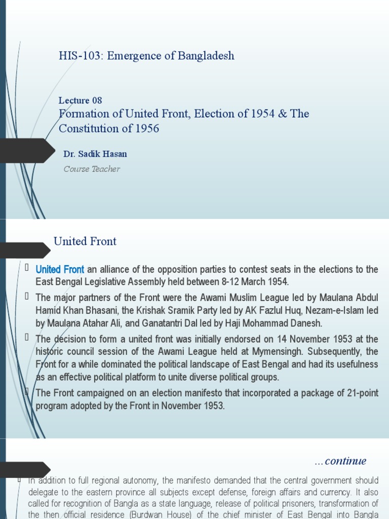 HIS103 Lec 08 United Front, Election 1954 The Constitution of 1956 ...