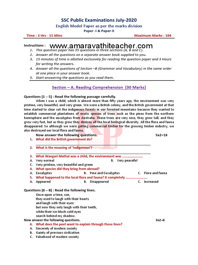 SSC English Exam Model Paper | PDF | Foreign Language Studies
