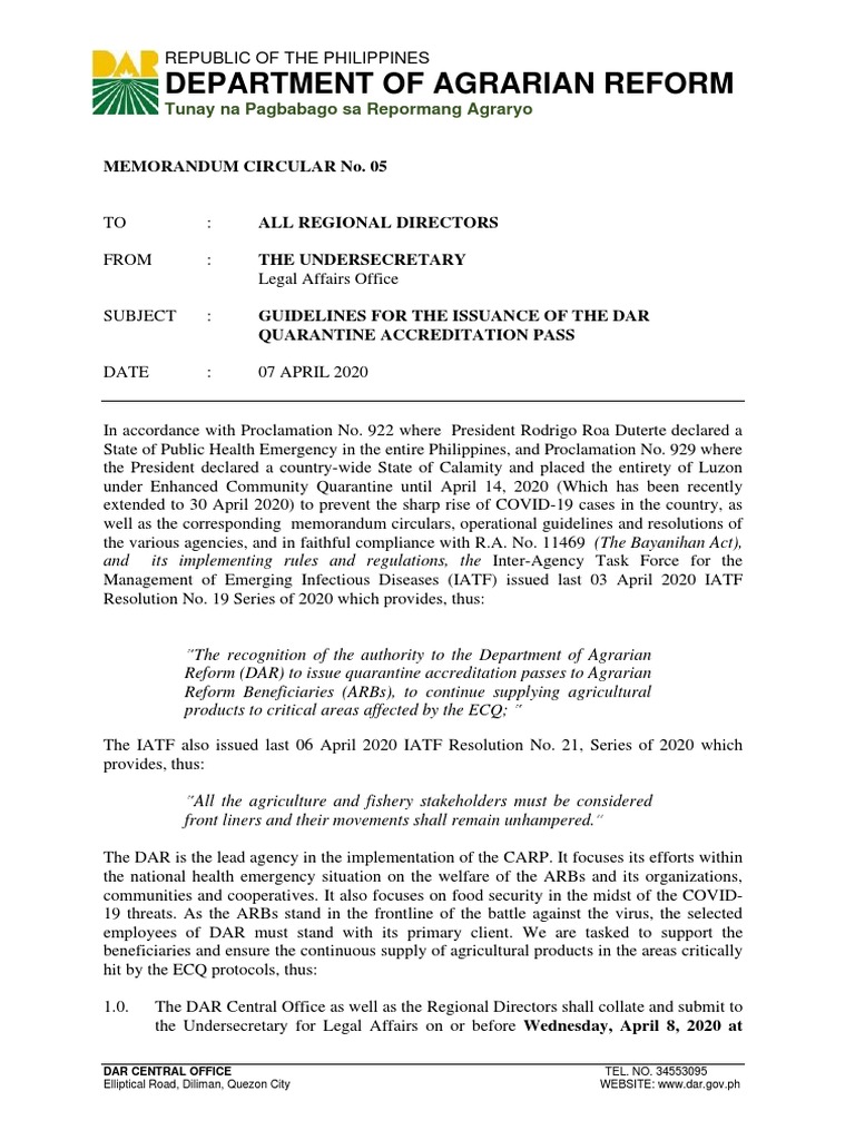 Department of Agrarian Reform: Memorandum Circular No. 05 | PDF ...