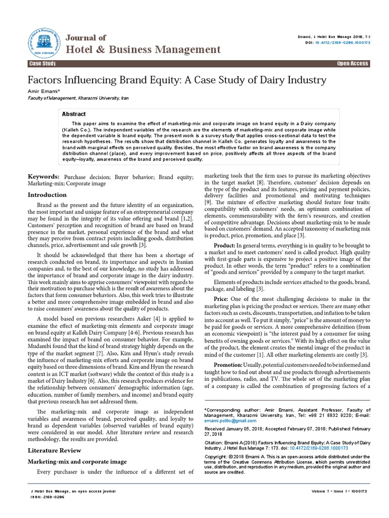 Factors Influencing Brand Equity A Case Study of Dairy Industry 2169 ...