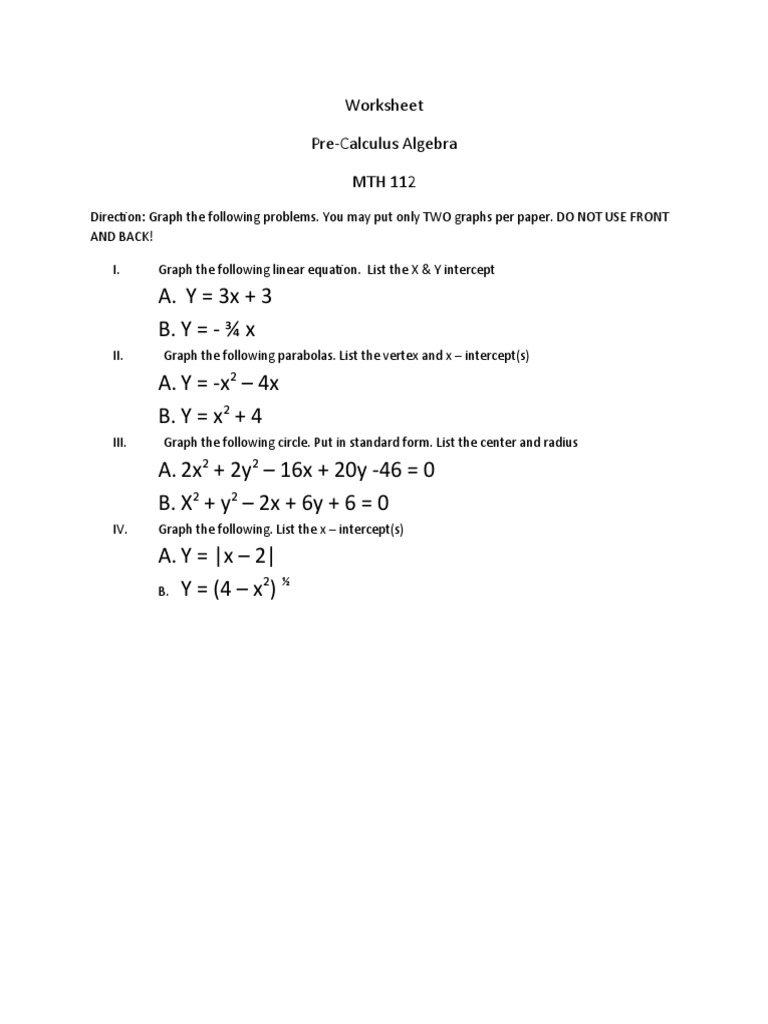Pre-Calculus Graphing Worksheet | PDF