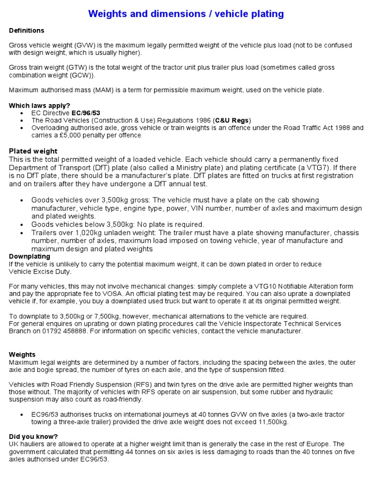 Vehicle Weights and Dims | PDF