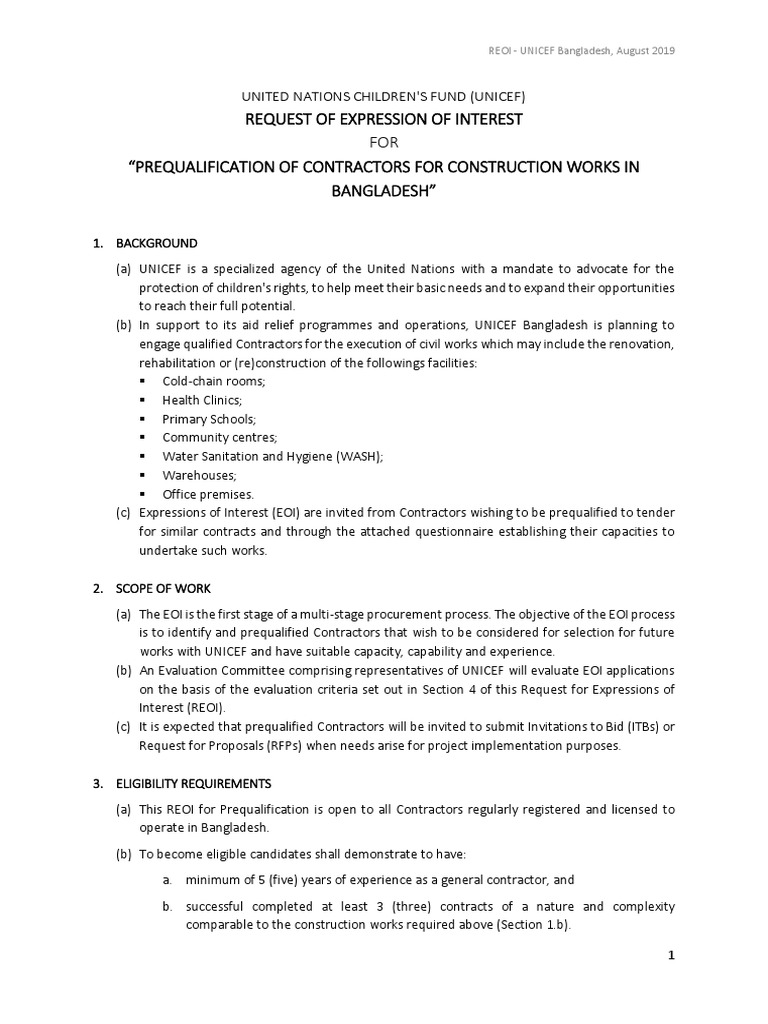 TORs - Prequalification Form - Contractors - Final PDF | PDF | Business ...