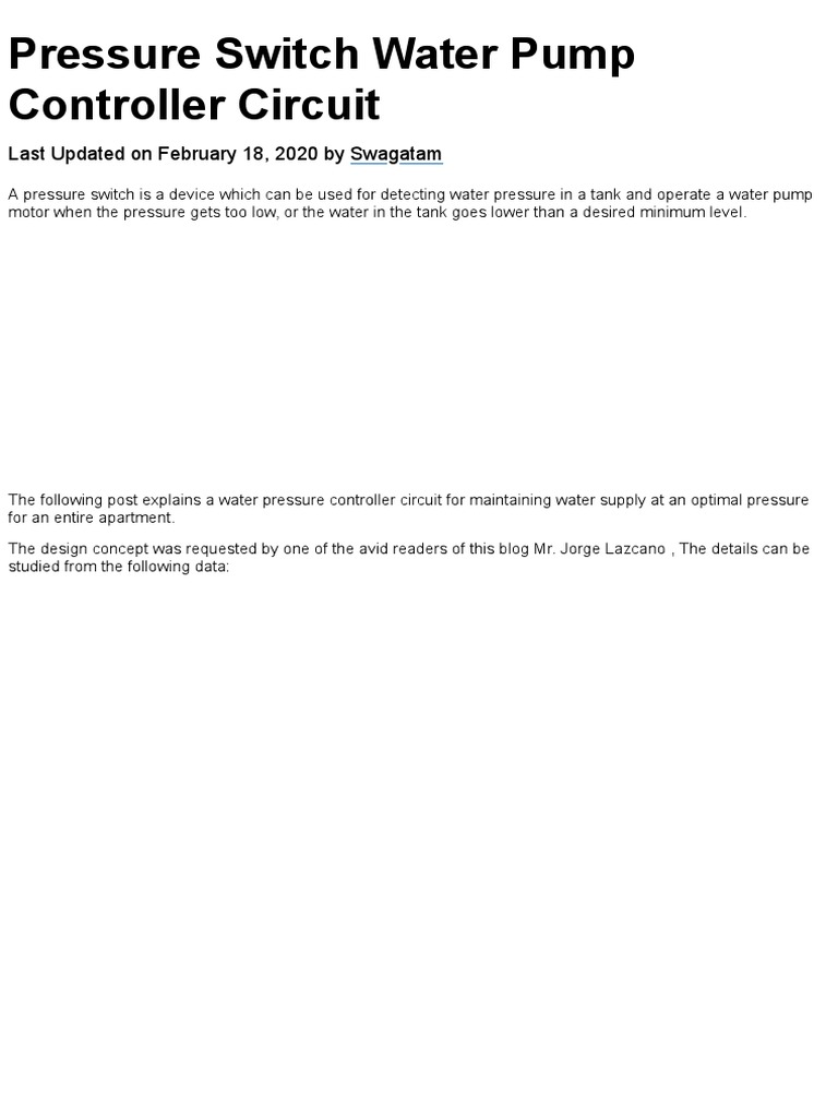 Pressure Switch Water Pump Controller Circuit | PDF