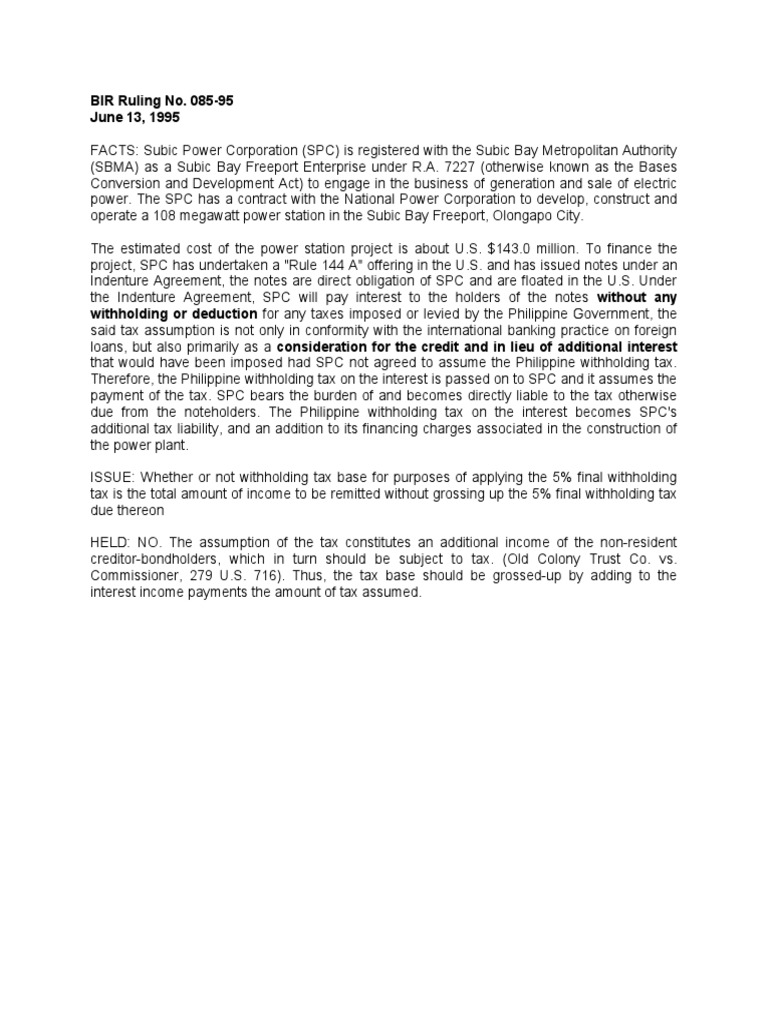 BIR Ruling No 85-95 | PDF | Business | Finance & Money Management