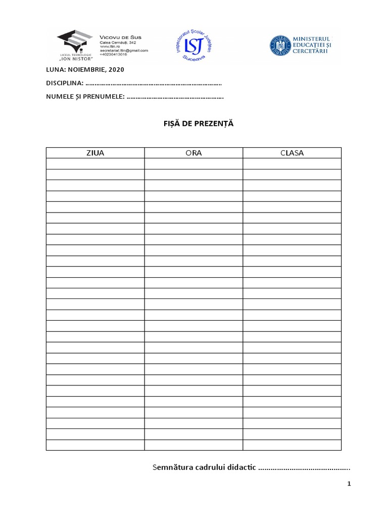 Fisa de Prezenta | PDF