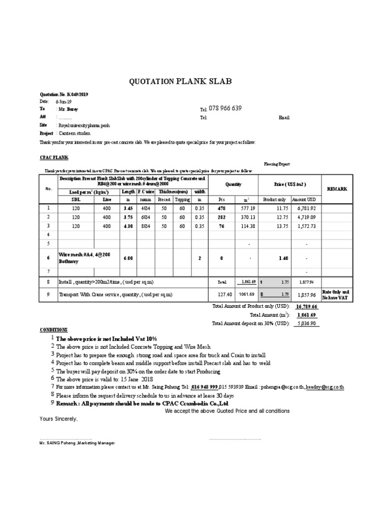 Plank Slab: Quotation | Download Free PDF | Building Engineering ...
