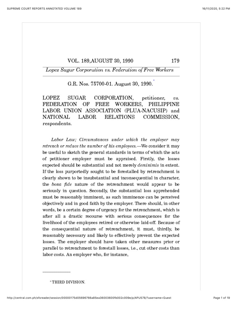 Lopez Sugar Corporation vs. Federation of Free Workers | PDF ...