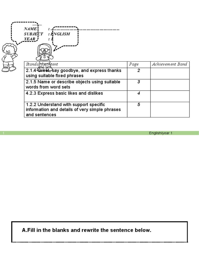 English Year 1 (Modul 3) | PDF
