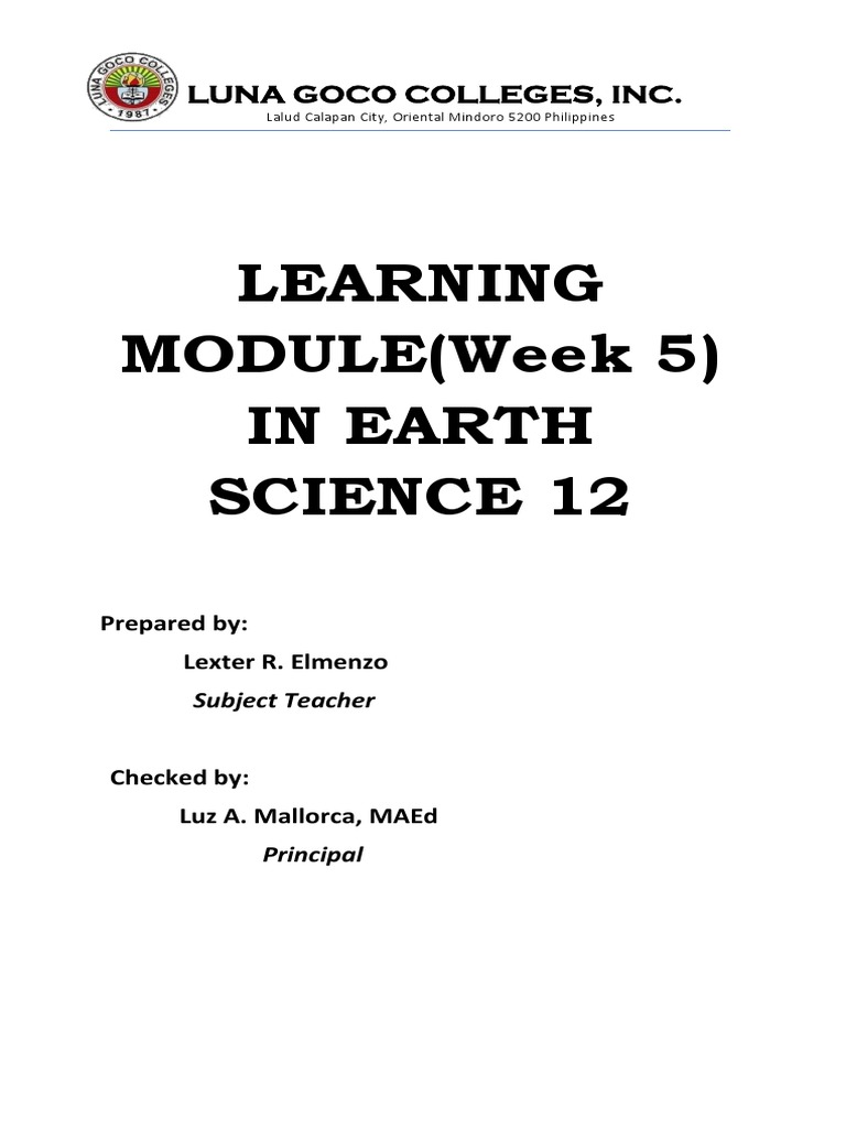 Learning MODULE (Week 5) in Earth Science 12: Luna Goco Colleges, Inc | PDF