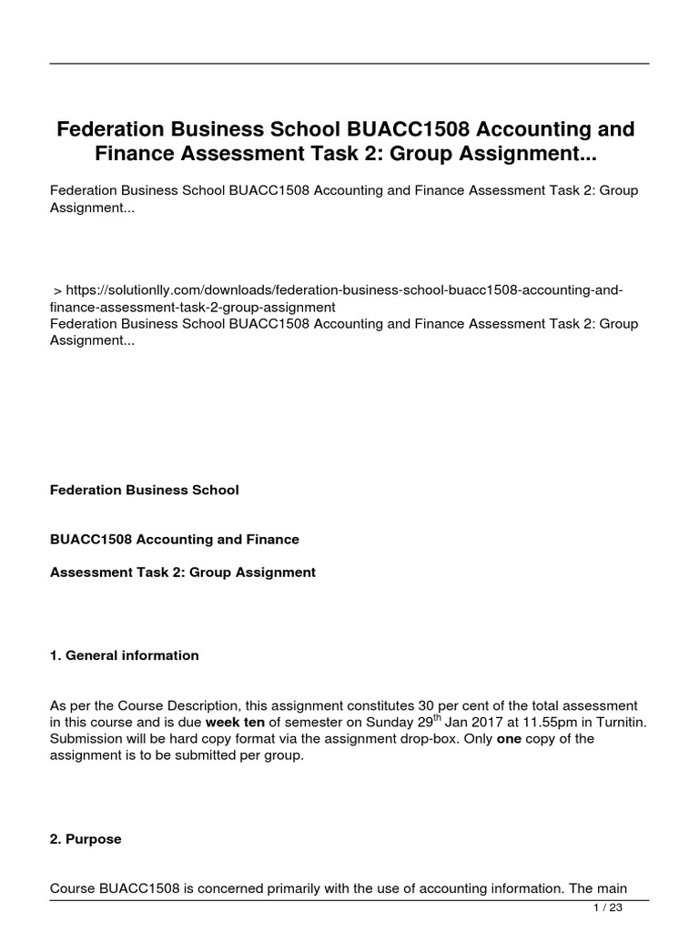 Federation Business School Buacc1508 Accounting and Finance Assessment ...