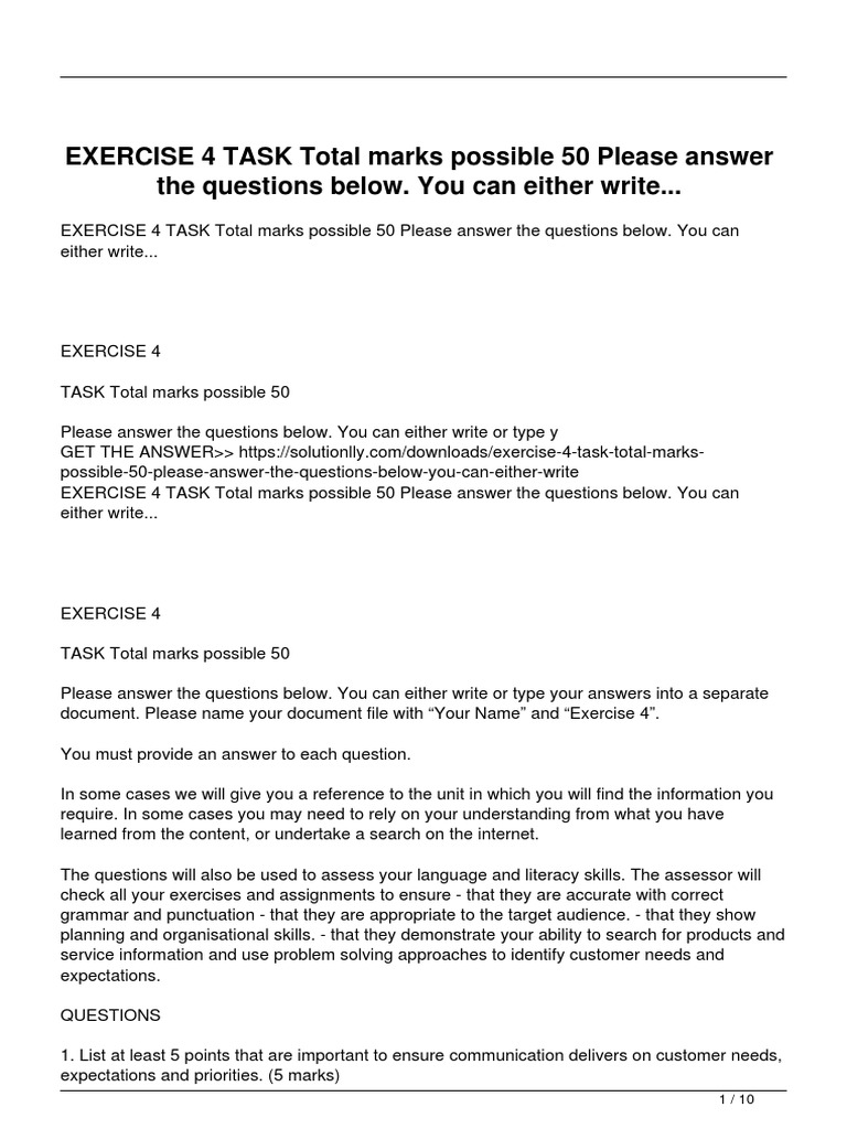 Exercise 4 Task Total Marks Possible 50 Please Answer The Questions ...