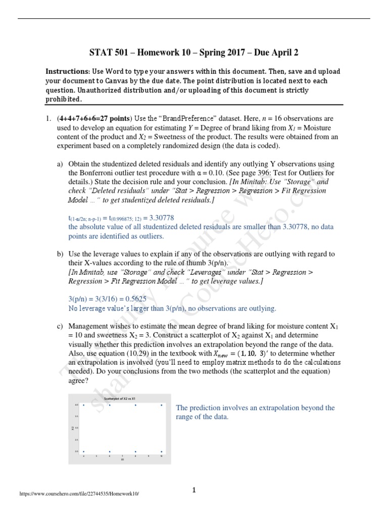 Refer To Brand Preference Problem 6.5. A Obtain The Studentized Deleted ...