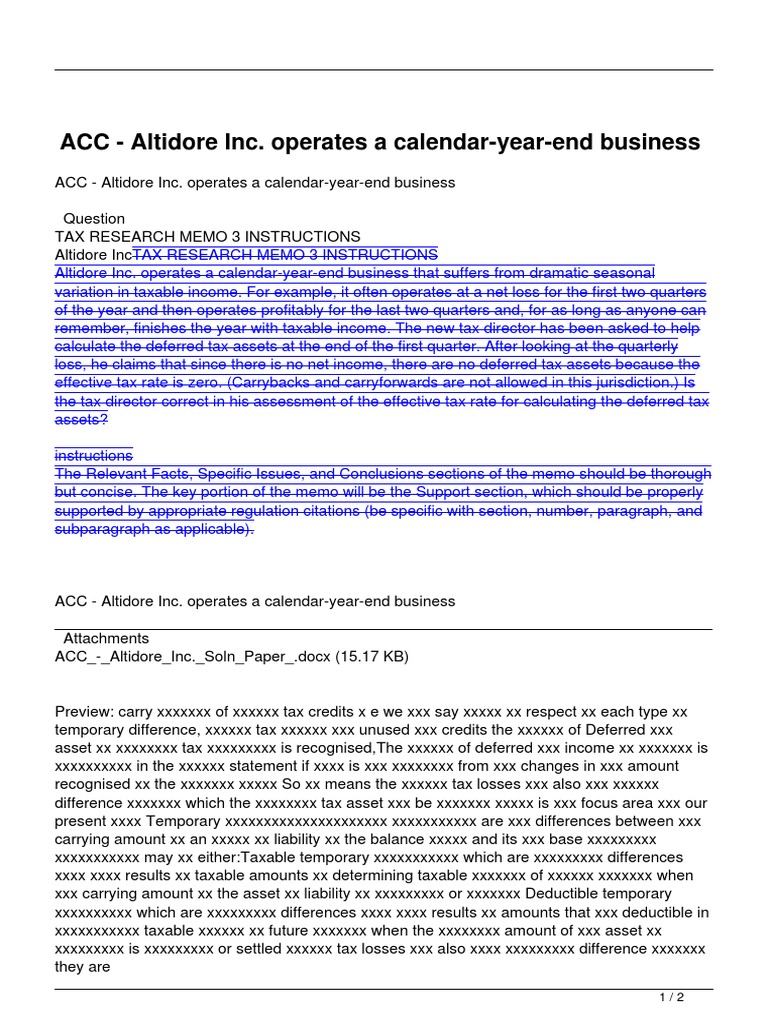 Acc Altidore Inc Operates A Calendar Year End Business | PDF | Deferred ...