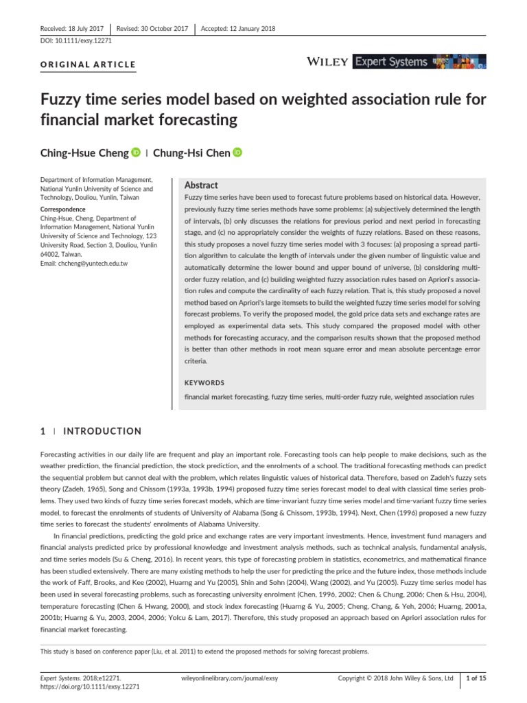 Fuzzy Time Series Model Based On Weighted Association Rule For Financial Market Forecasting ...