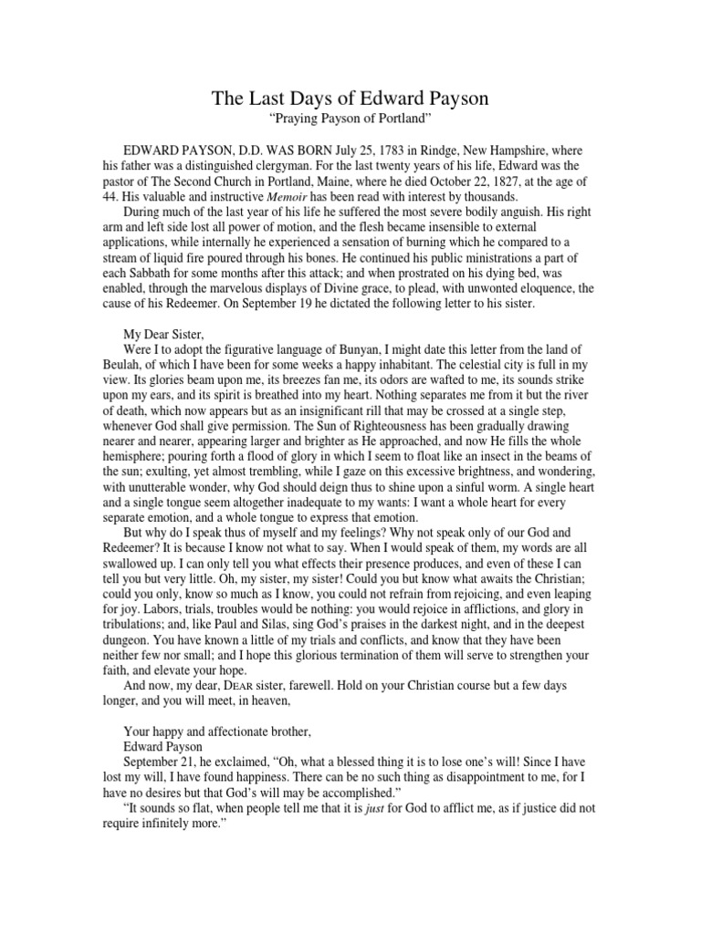 Last Days of Edward Payson, The | PDF | Soul | Happiness