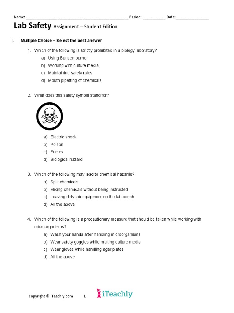 Lab Safety: Assignment - Student Edition | PDF