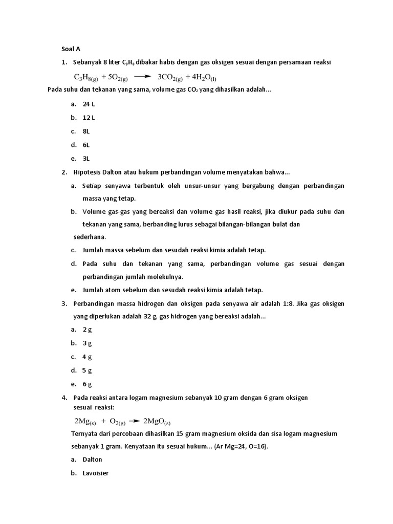 Tugas Latihan Soal Hukum Dasar Kimia | PDF