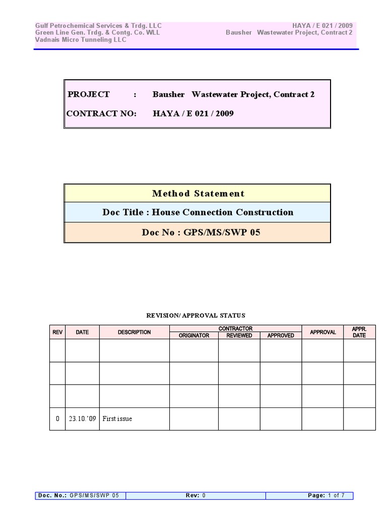 House Connection Method Statement | PDF | Sanitary Sewer | Septic Tank