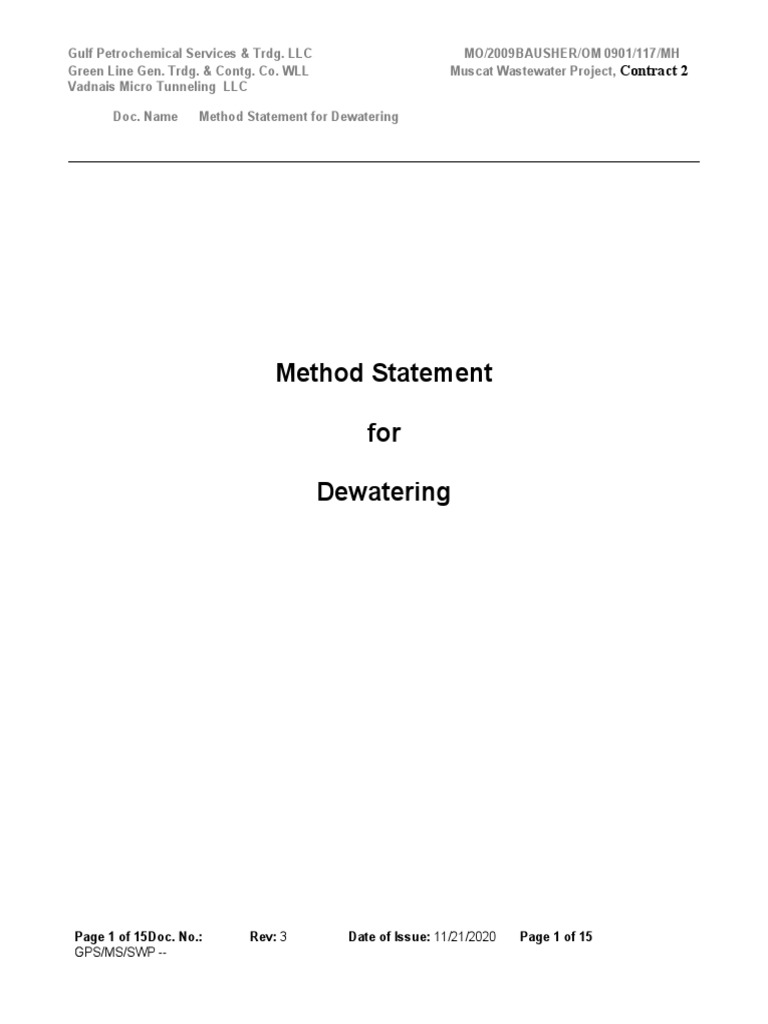 Dewatering Method Statement for Muscat Project | PDF | Personal Protective Equipment | Welding