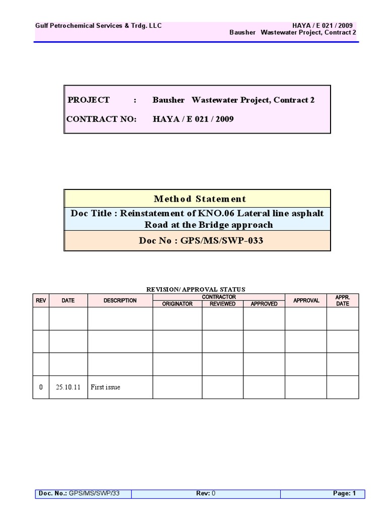 Asphalt Reinstatement Method Statement | PDF | Asphalt | Specification ...