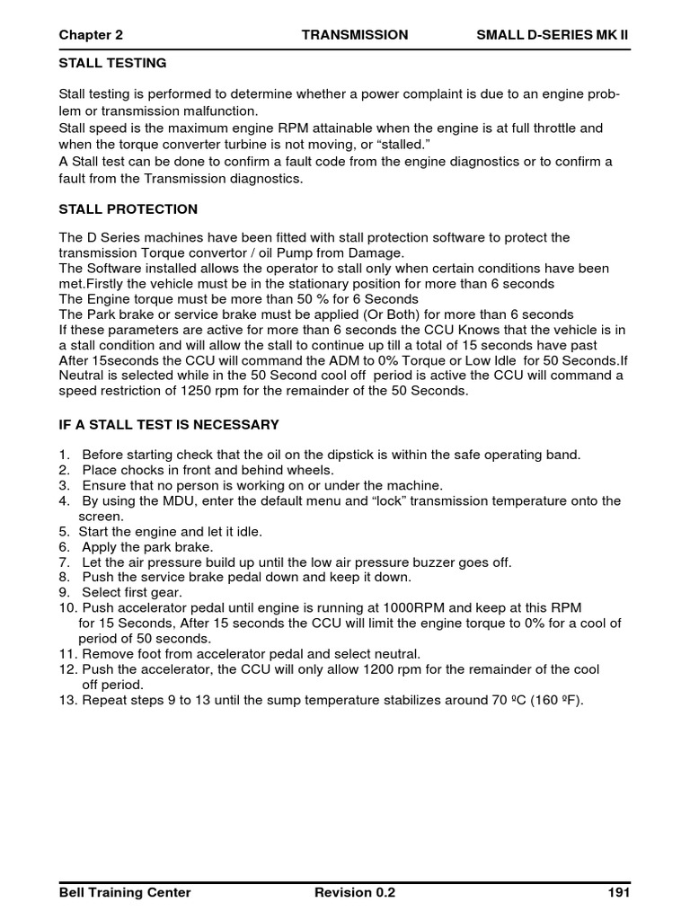 Transmission Small D-Series MK Ii Stall Testing | PDF
