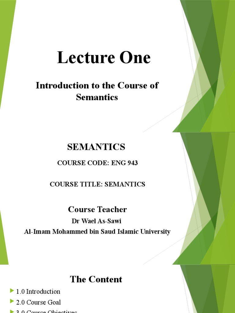 Lecture One: Introduction To The Course of Semantics | PDF | Semantics | Logic