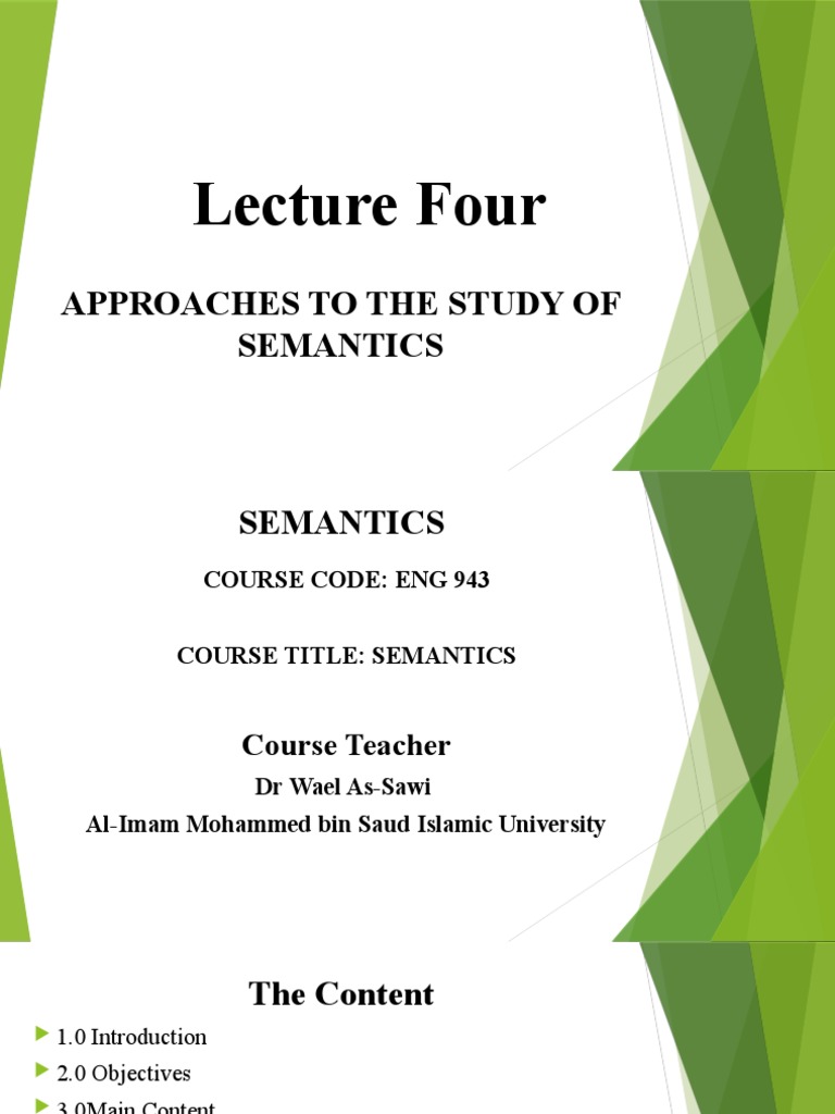 Lecture Four: Approaches To The Study of Semantics | PDF | Semantics ...