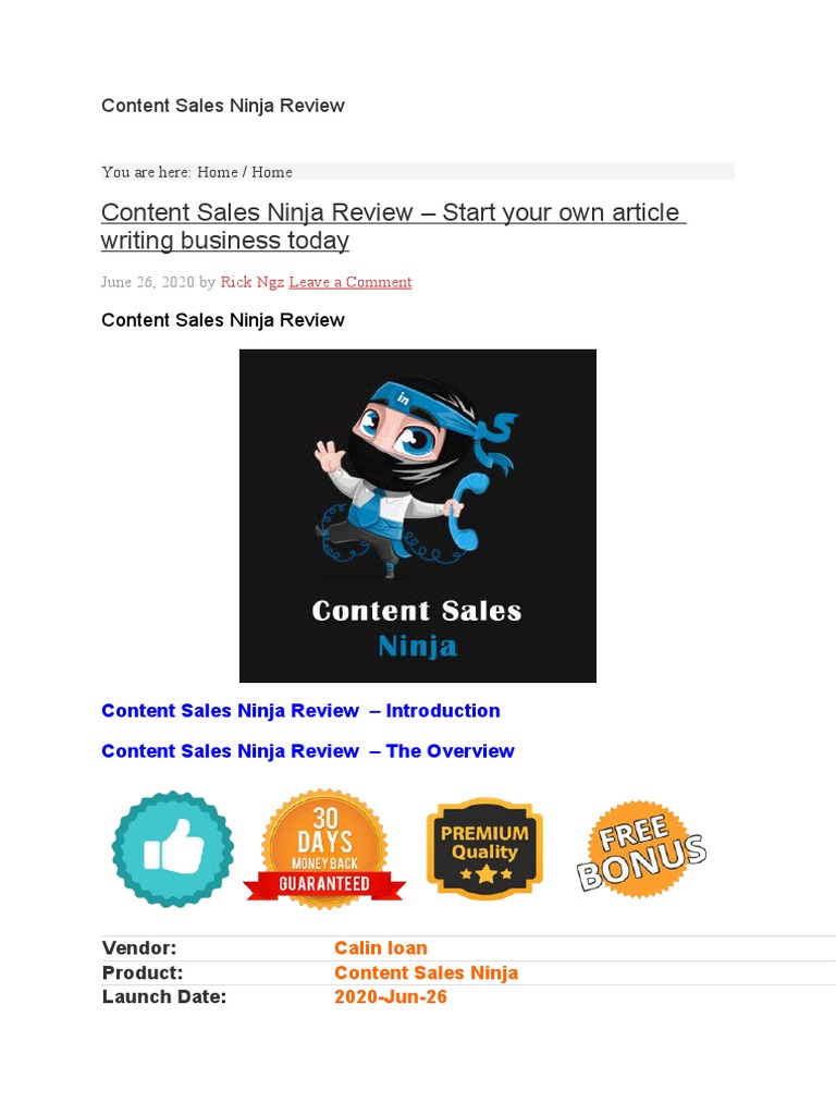 Content Sales Ninja Review | PDF | Computing | Business