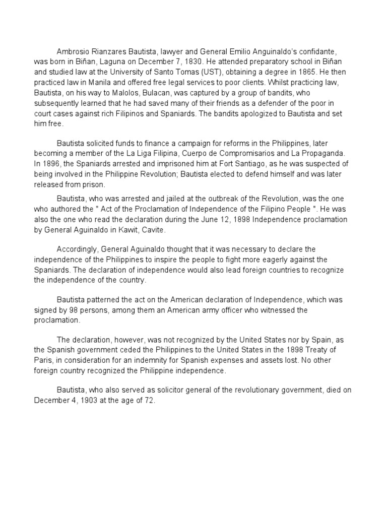 Ambrosio Rianzares Bautista | PDF | Philippines | Unrest