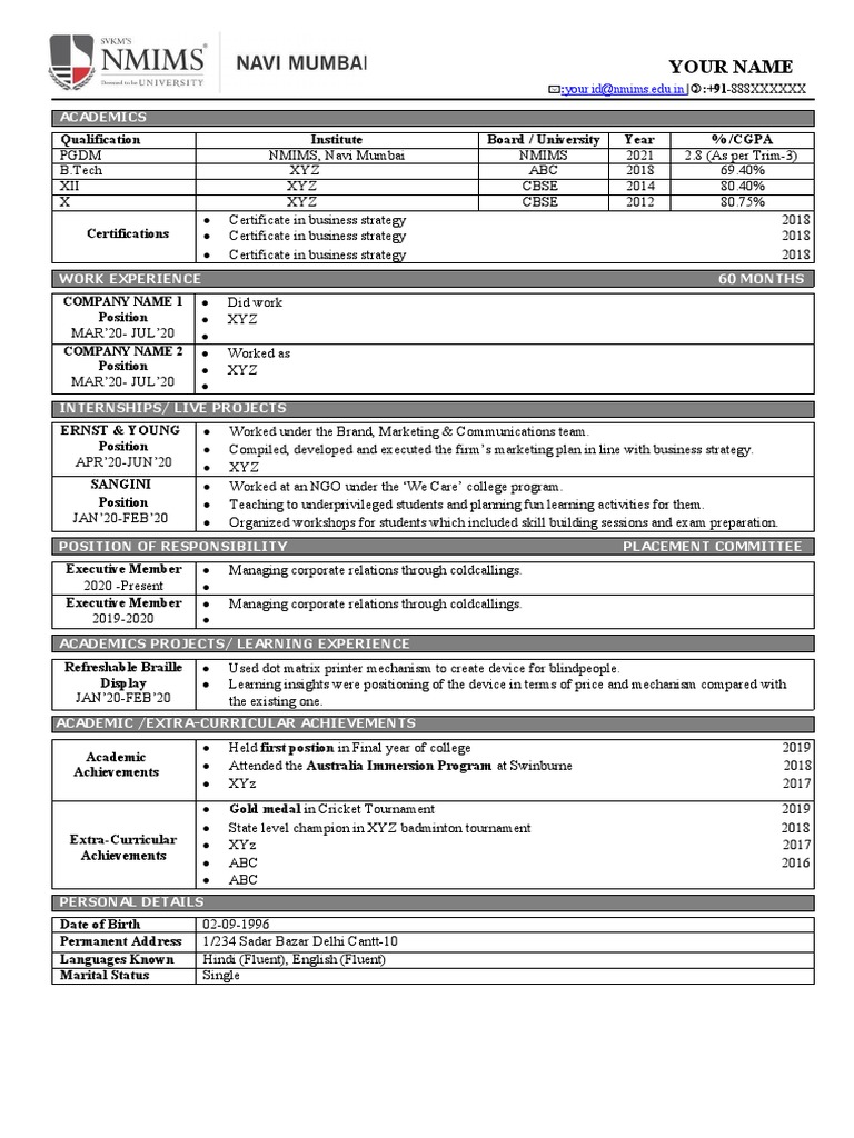 CV Format | PDF | Learning | Behavior Modification