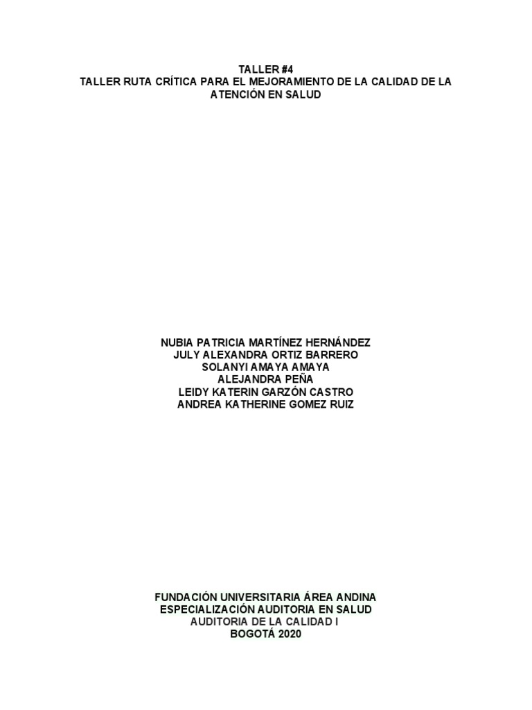 Taller Ruta Critica PAMEC GRUPO #3 | PDF | Seguridad del paciente ...
