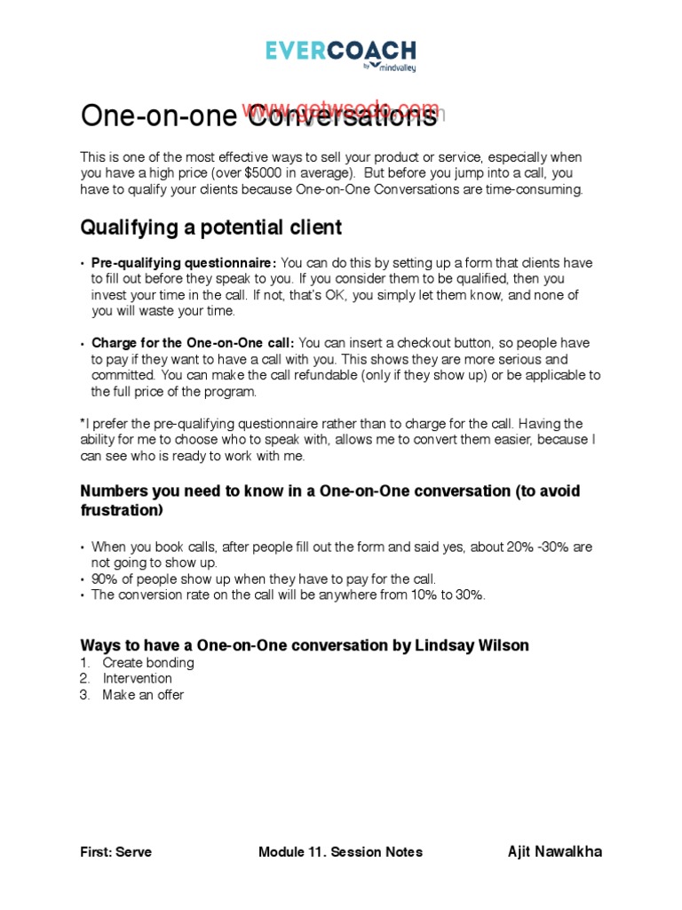 One-On-One Conversations: Qualifying A Potential Client | PDF ...