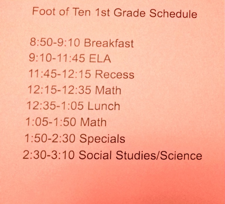 First Grade Daily Schedule