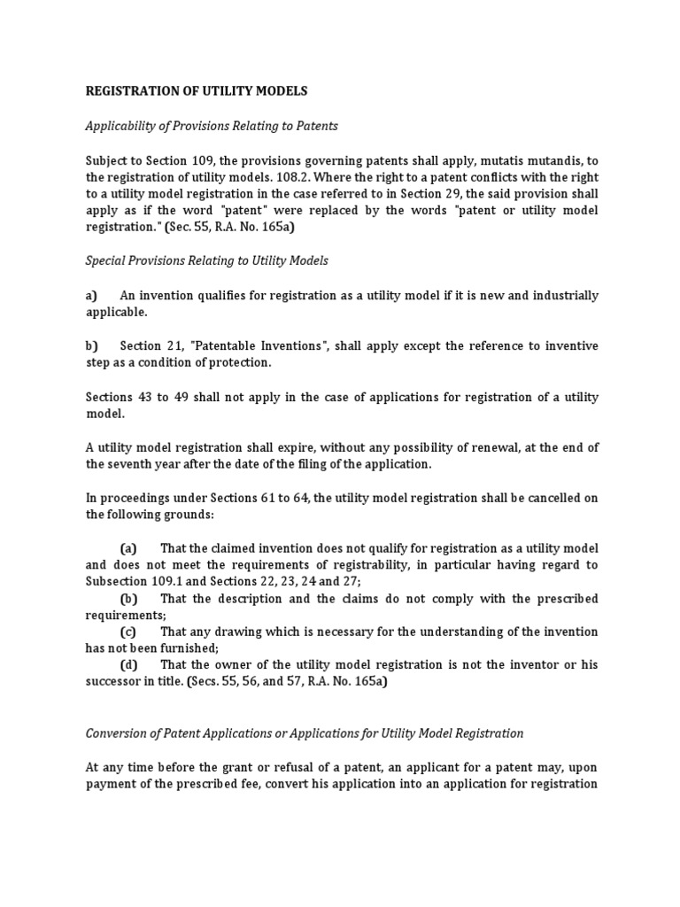 Applicability of Provisions Relating To Patents: Registration of ...
