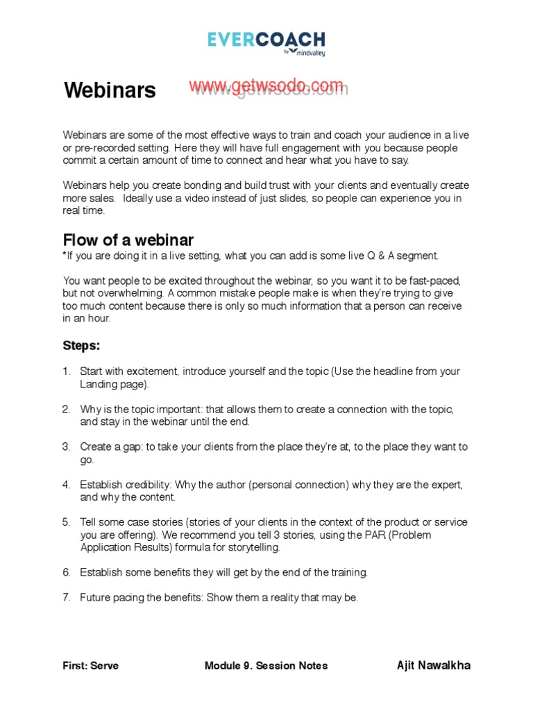 Module 9. Webinars Session Notes | PDF | Web Conferencing | Communication