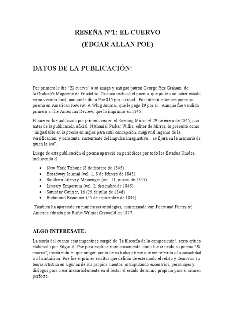 El Cuervo | PDF | El Cuervo | Edgar Allan Poe