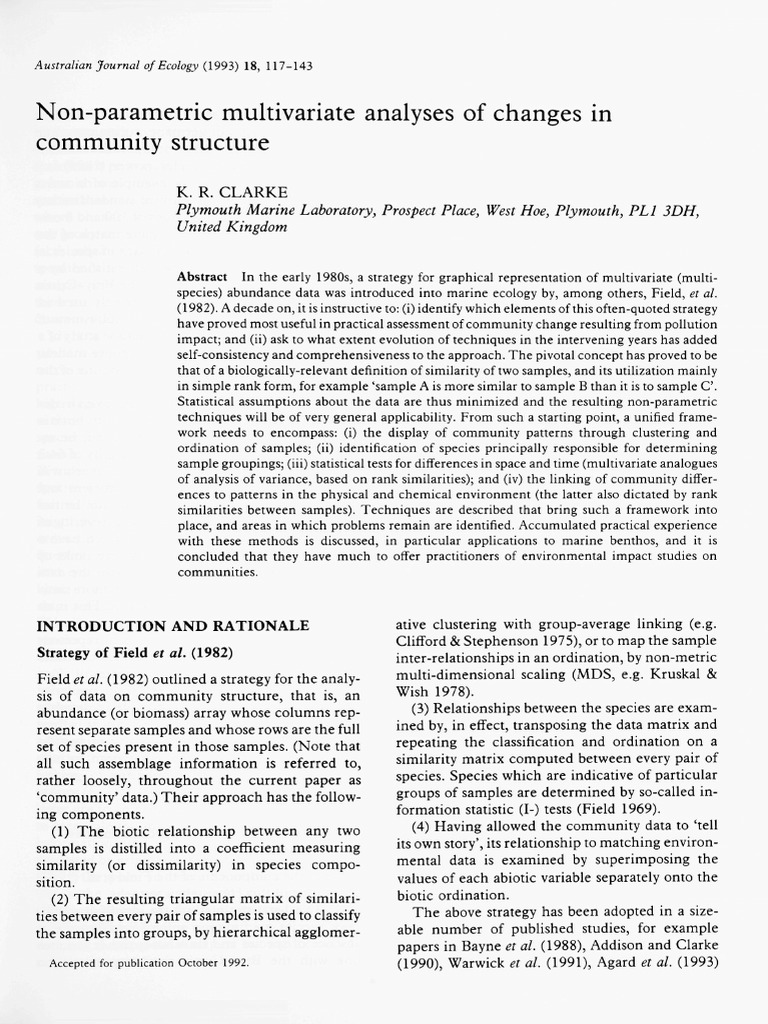Non-Parametric Multivariate Analyses of Changes in Community Structure | PDF | Principal ...