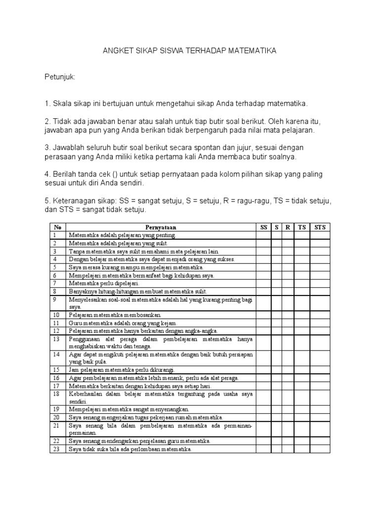 Angket Sikap Siswa Terhadap Matematika | PDF | Karier & Perkembangan