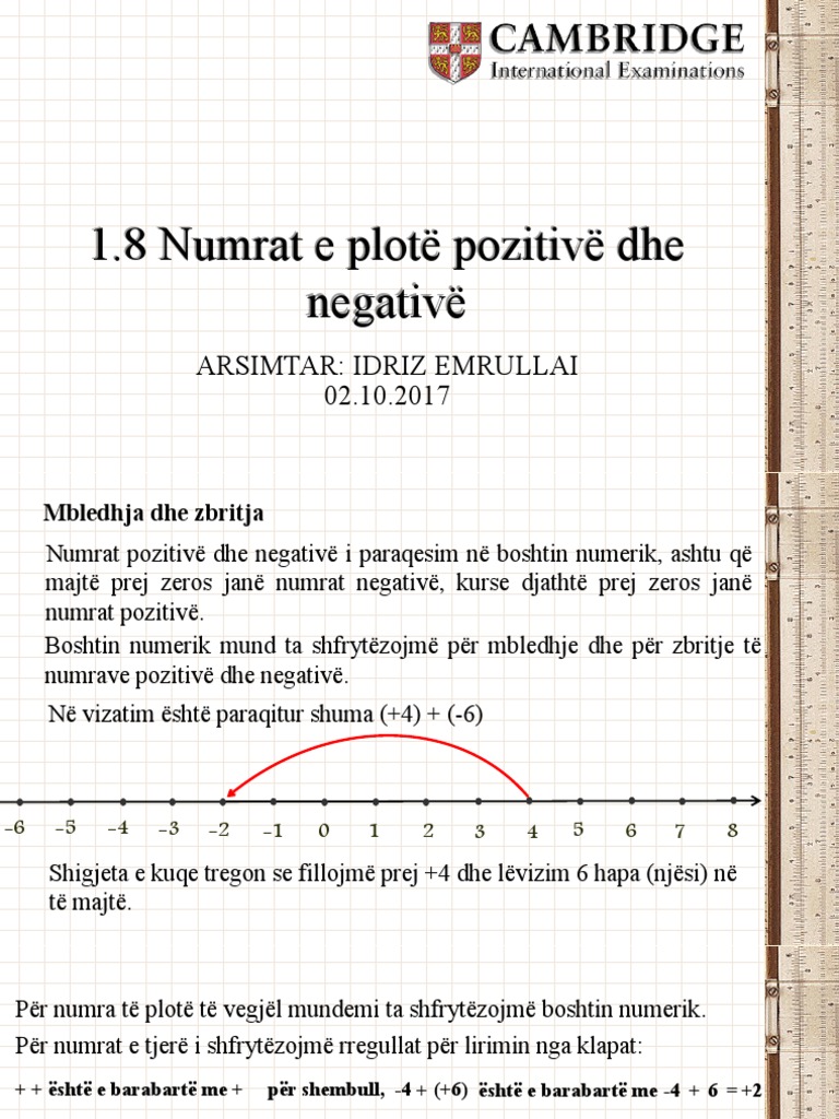 Numrat e Plotë Pozitivë Dhe Negativë | PDF