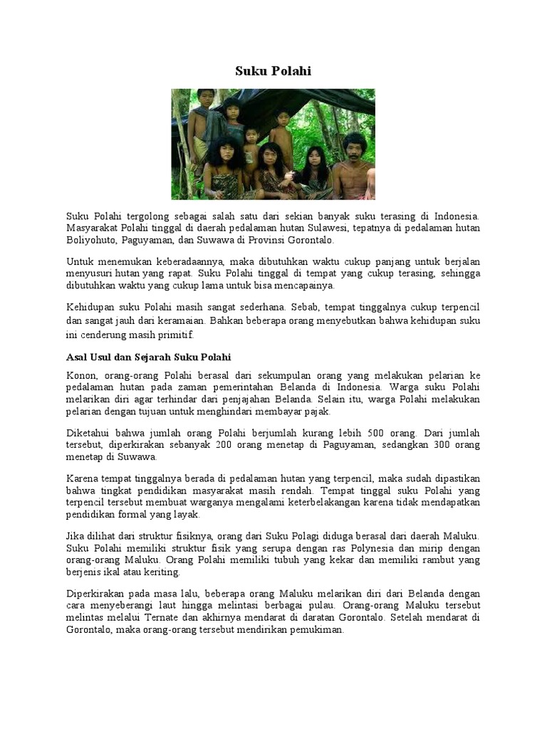 Suku Polahi: Kehidupan dan Tradisi | PDF