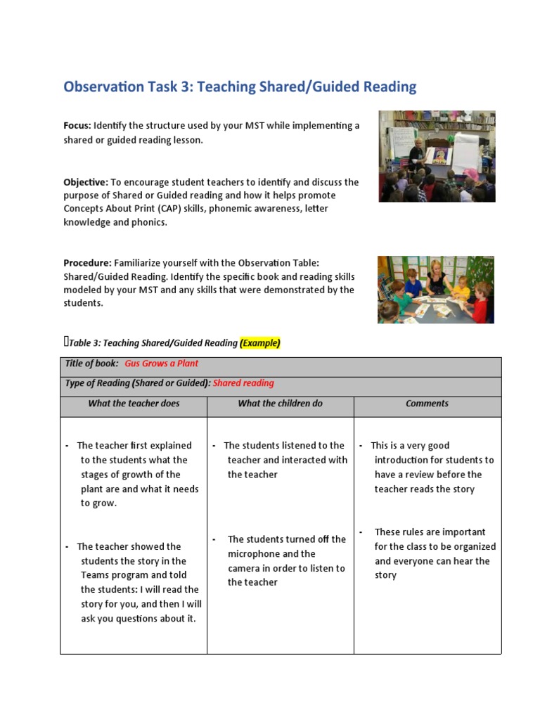 Observation Task 3: Teaching Shared/Guided Reading | PDF | Phonics | Teachers