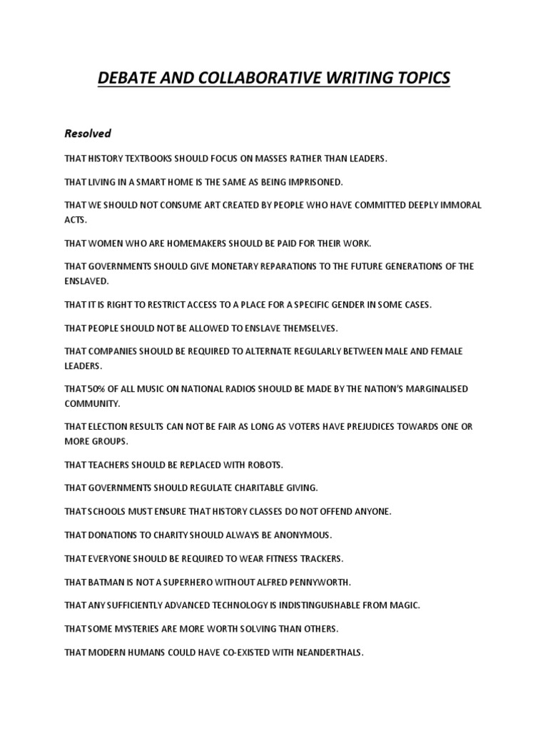 Debate and Collaborative Writing Topics | PDF