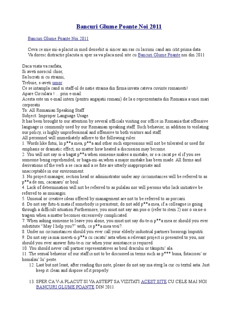 Bancuri Glume Poante Noi | PDF