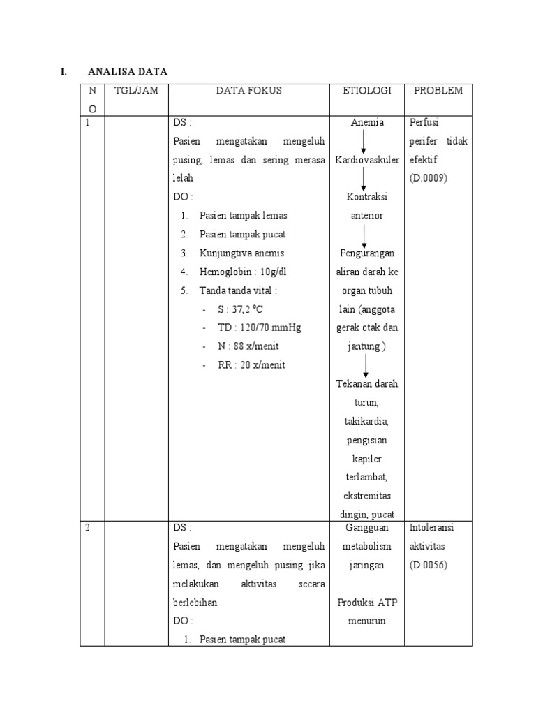 Analisa Data - Evaluasi Askep Kasus Anemia | PDF