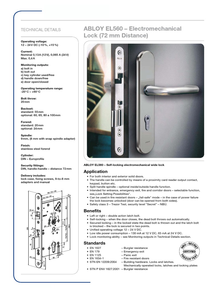 ABLOY EL560 - Electromechanical Lock (72 MM Distance) : Technical ...