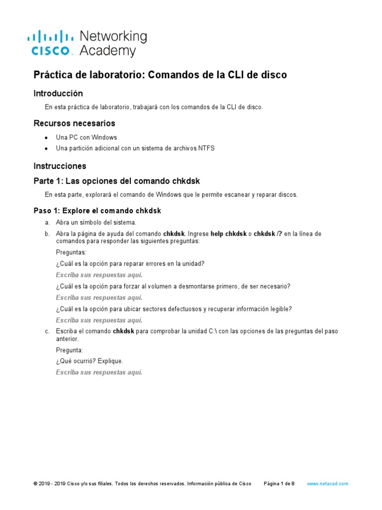11.4.3.2 Lab - Disk CLI Commands | PDF | Archivo de computadora ...