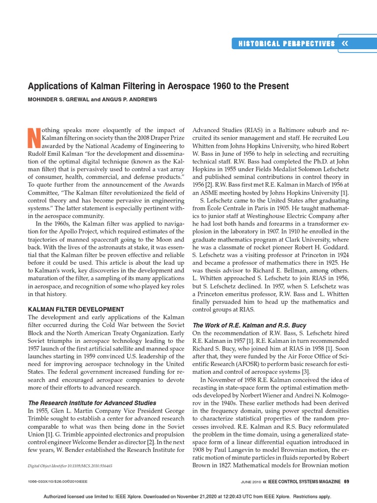History of The Applications of The Kalman Filter in Aerospace | PDF ...