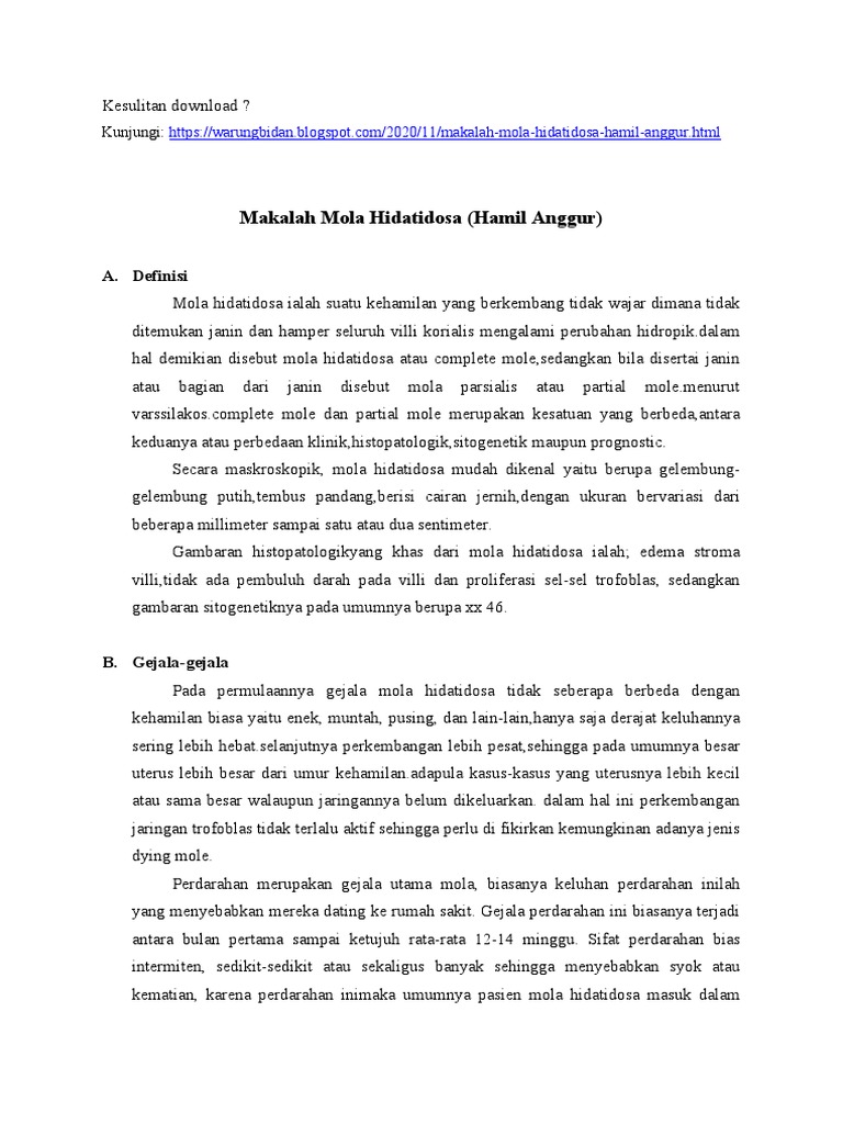 Makalah Mola Hidatidosa (Hamil Anggur) | PDF | Kesehatan Holistik ...